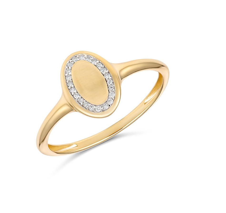 Scarlett Solid Gold Oval Signet Ring with Diamonds | Caesar Loves Ava