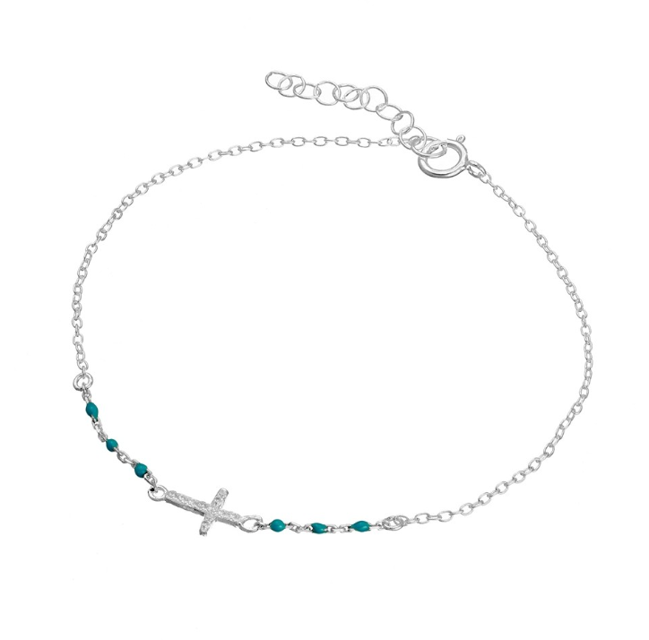 Evie Sterling Silver Sparkling Sideways Cross Bracelet With Enamel ...
